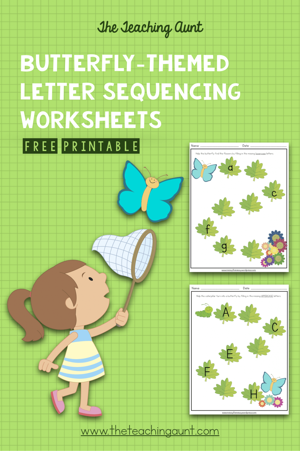 Butterfly-Themed Letter Sequencing Worksheets - The Teaching Aunt