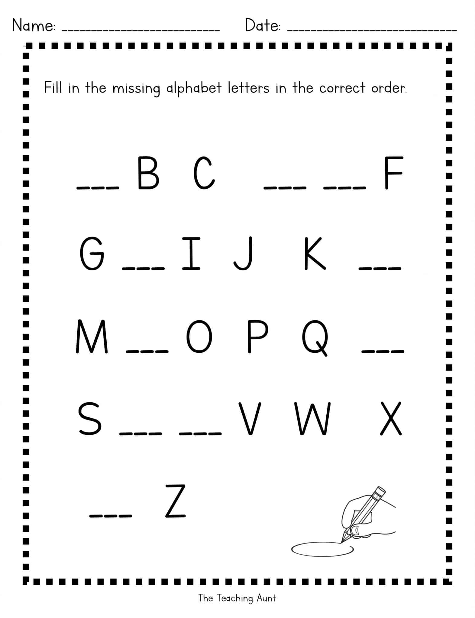 Missing Uppercase Letters Worksheets - The Teaching Aunt