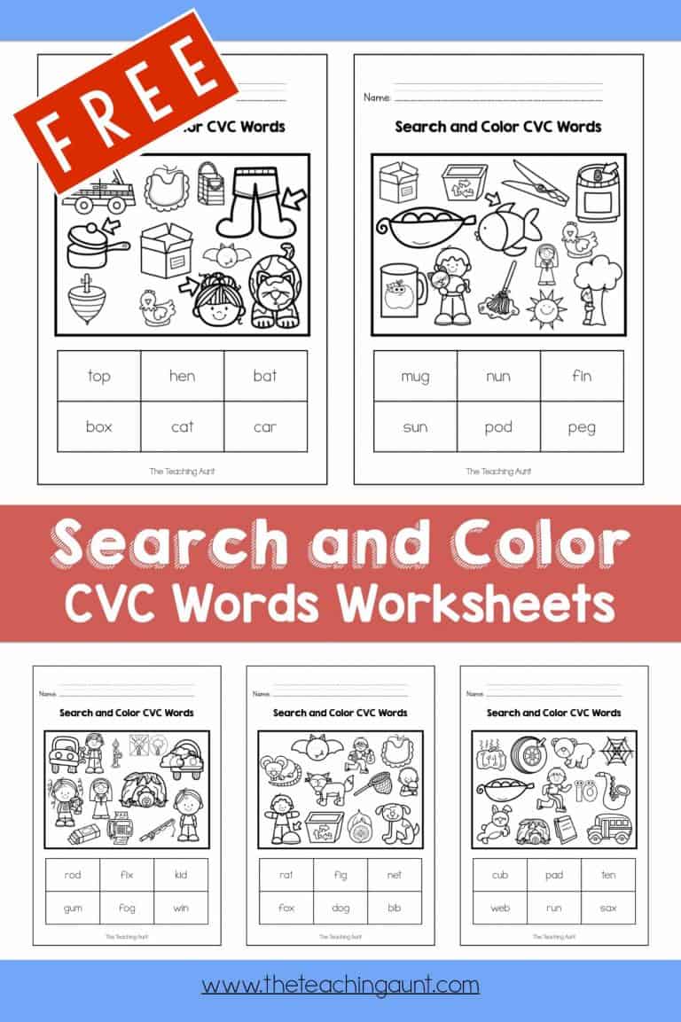 Search and Color CVC Words Worksheets - The Teaching Aunt