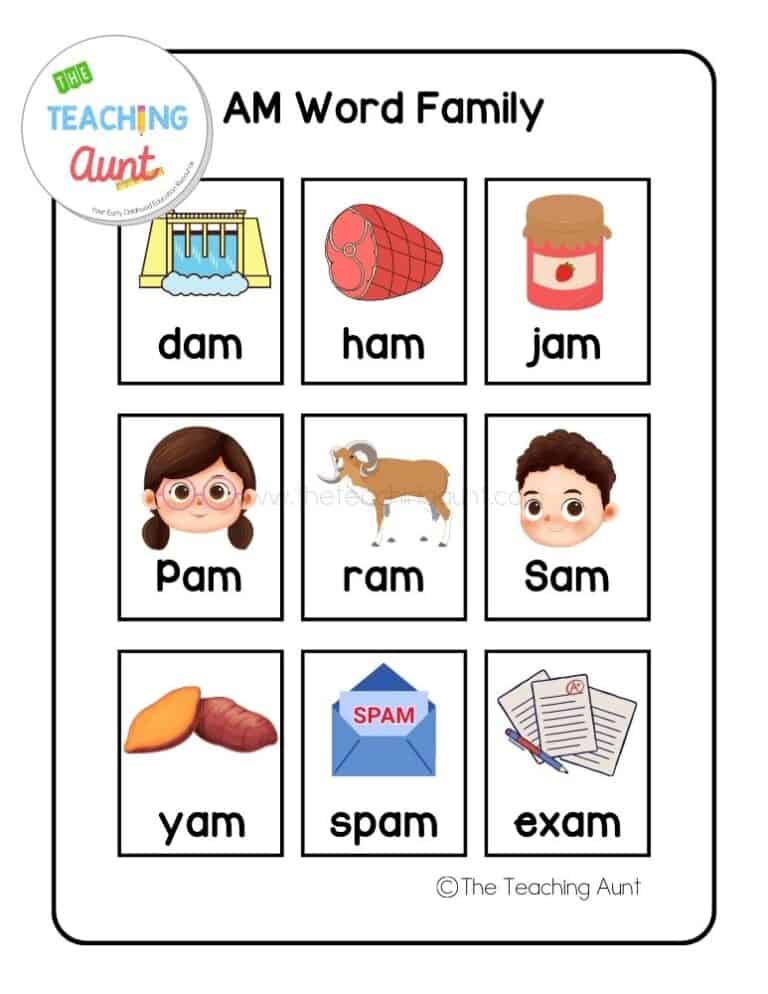 AM Word Family List - The Teaching Aunt