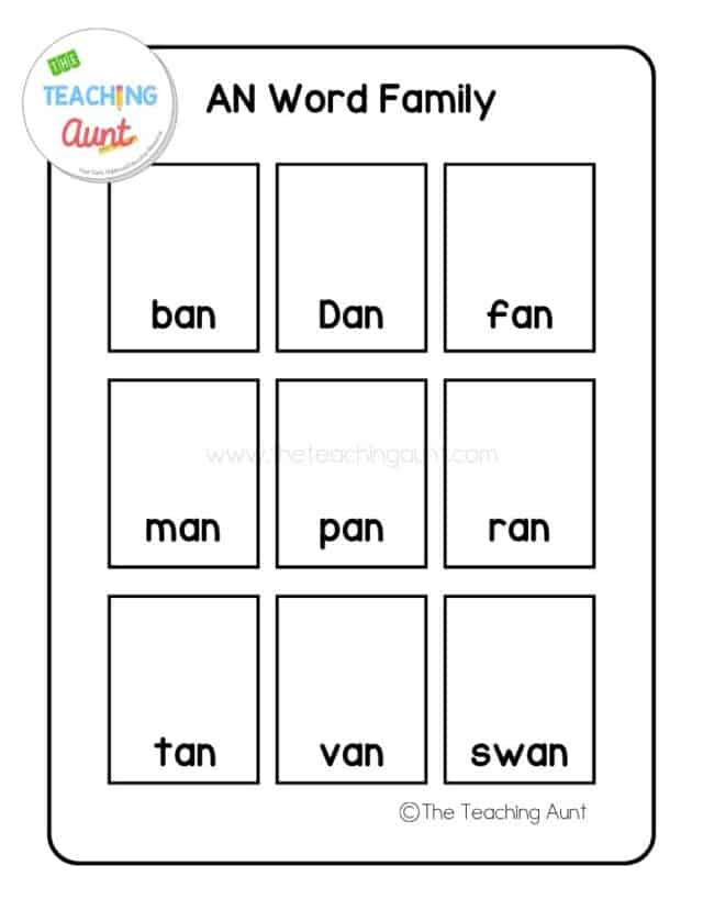 AN Word Family List - The Teaching Aunt