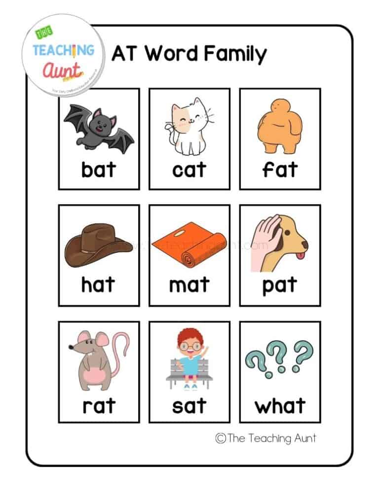 AT Word Family List - The Teaching Aunt