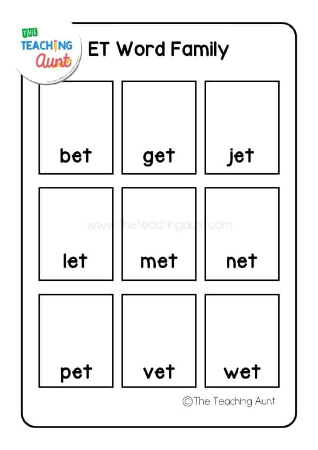 ET Word Family List - The Teaching Aunt