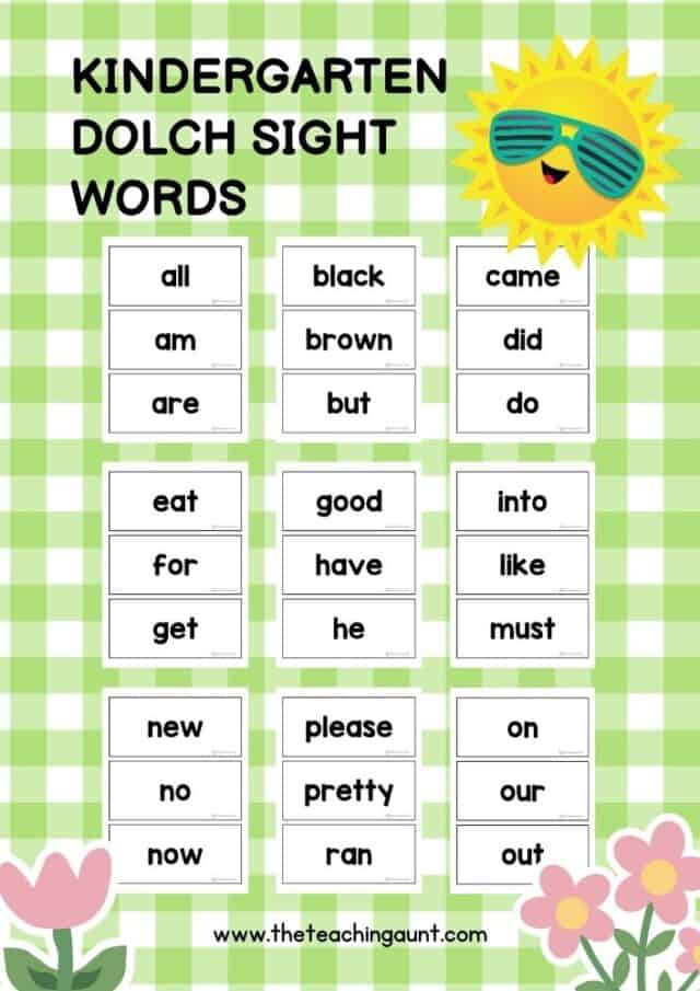 Kindergarten Dolch Sight Words - The Teaching Aunt