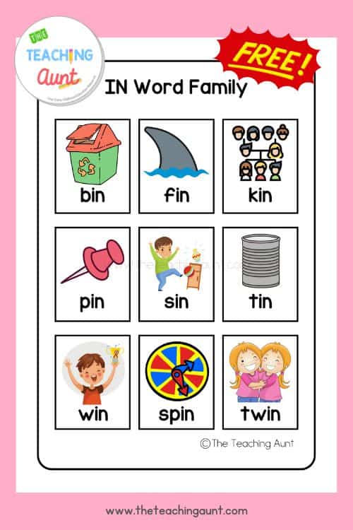 IN Word Family List The Teaching Aunt