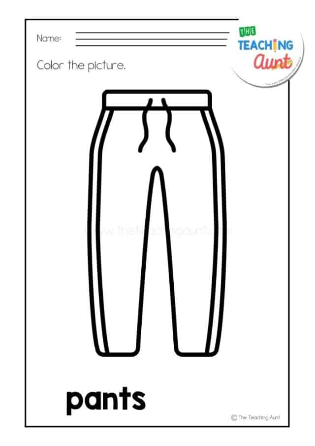Clothing Coloring Pages - The Teaching Aunt