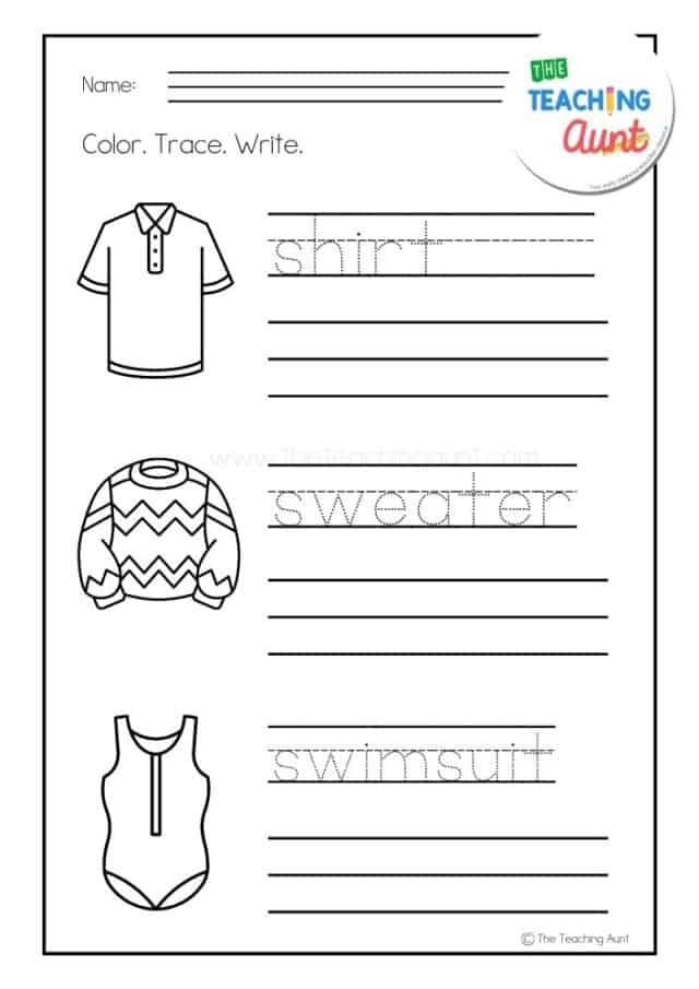 Clothing Tracing Worksheets - The Teaching Aunt