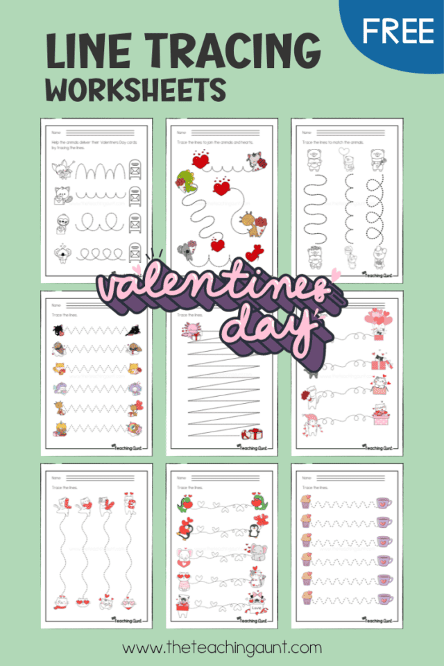 Valentine’s Day Tracing Worksheets - The Teaching Aunt
