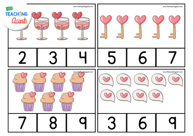 Valentine's Day Counting Clip Cards - The Teaching Aunt