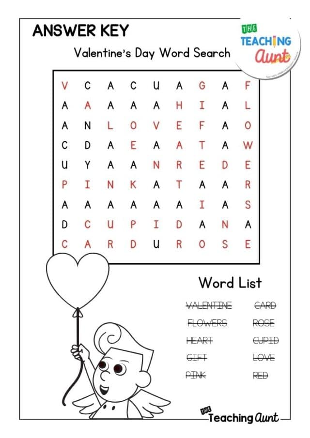 Valentine's Day Word Search for Kids - The Teaching Aunt