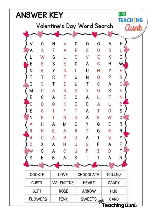 Valentine's Day Word Search for Kids - The Teaching Aunt
