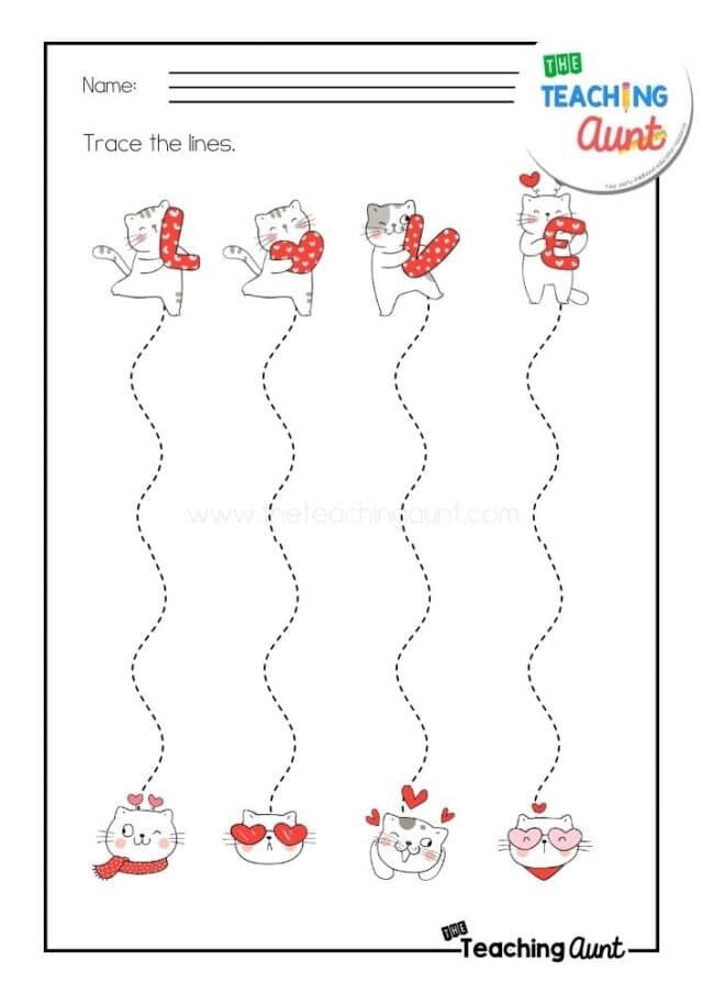 Valentine’s Day Tracing Worksheets - The Teaching Aunt