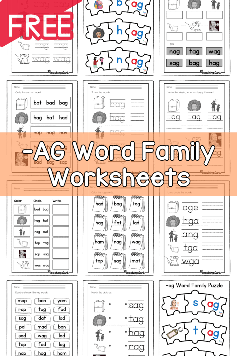AG Word Family Worksheets - The Teaching Aunt