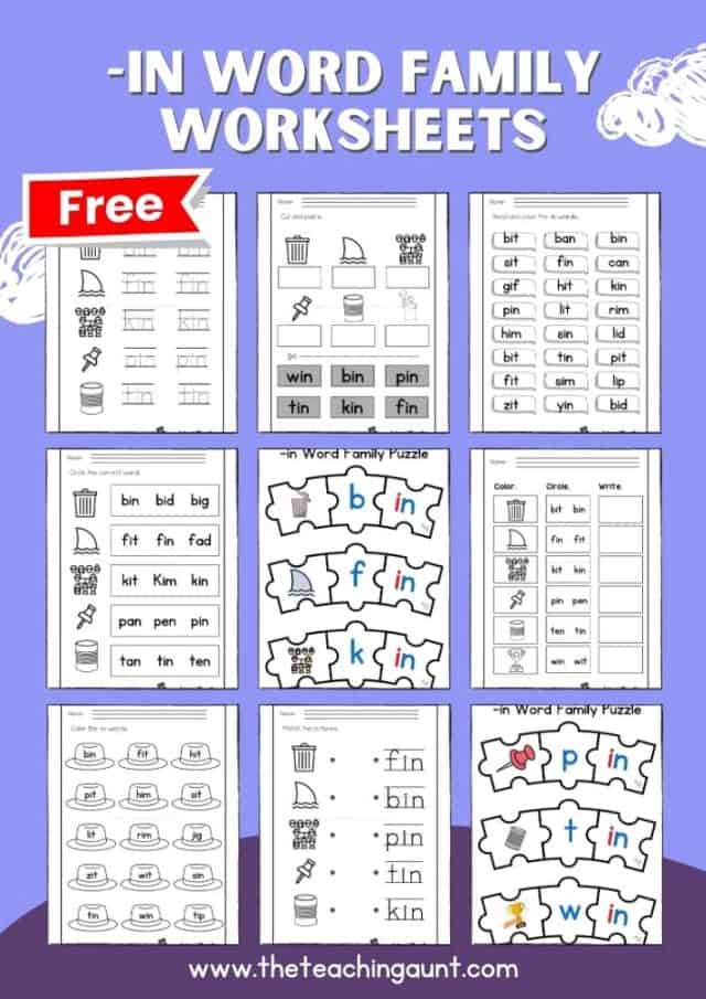 IN Word Family Worksheets - The Teaching Aunt