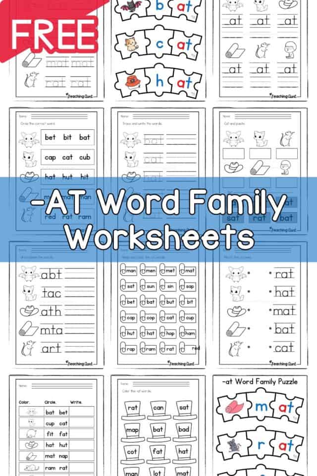 AT Word Family Worksheets - The Teaching Aunt