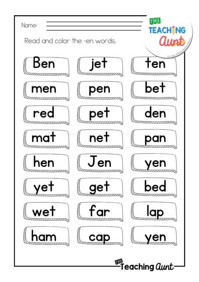 EN Word Family Worksheets - The Teaching Aunt