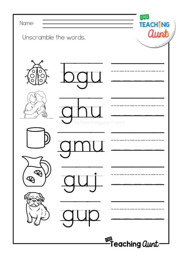 UG Word Family Worksheets - The Teaching Aunt