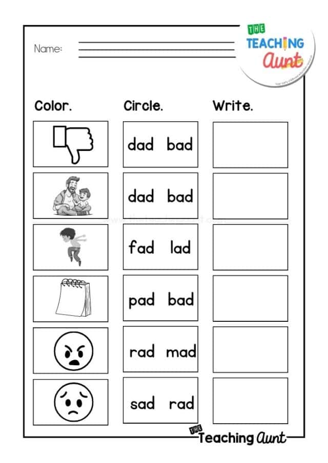 AD Word Family Worksheets - The Teaching Aunt