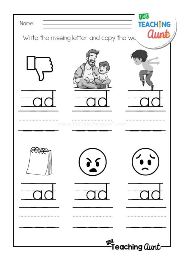 AD Word Family Worksheets - The Teaching Aunt