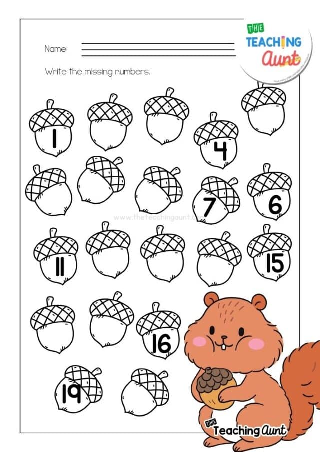 Free Missing Numbers Worksheets - The Teaching Aunt