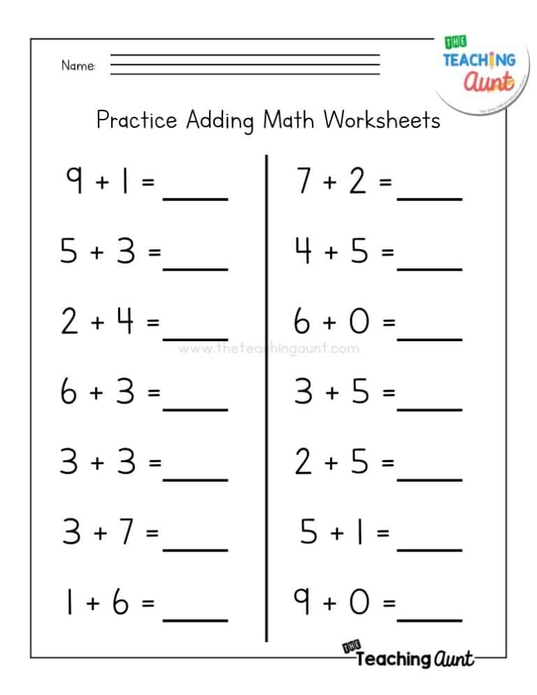 Addition Worksheets - The Teaching Aunt