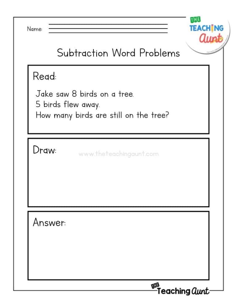 Subtraction Worksheets - The Teaching Aunt