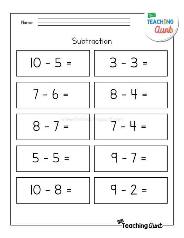 Subtraction Worksheets - The Teaching Aunt