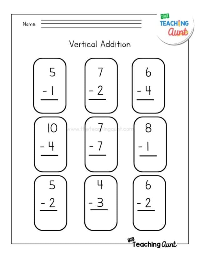 Subtraction Worksheets - The Teaching Aunt