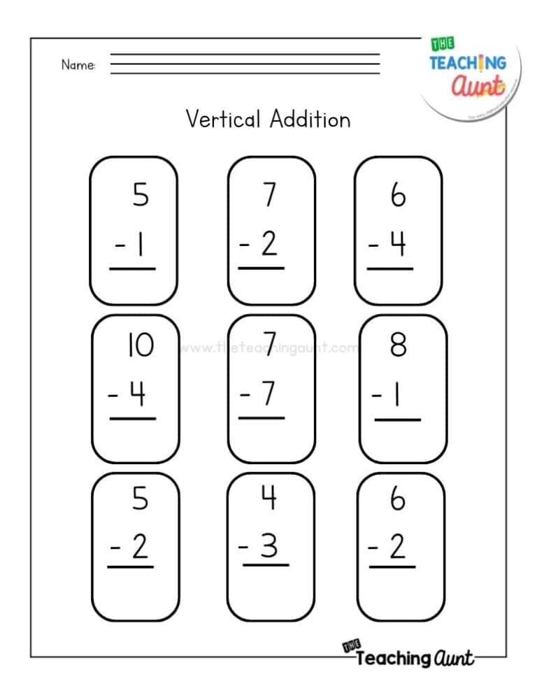 Subtraction Worksheets - The Teaching Aunt