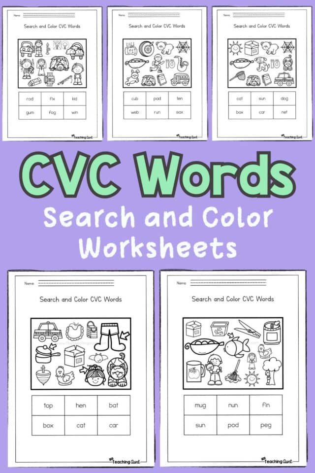 Search and Color CVC Words Worksheets - The Teaching Aunt