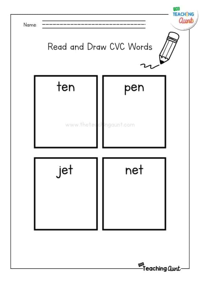 Read and Draw CVC Words Worksheets - The Teaching Aunt