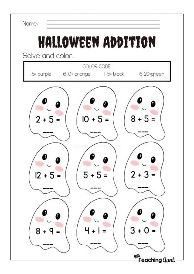 Halloween Math Worksheets - The Teaching Aunt