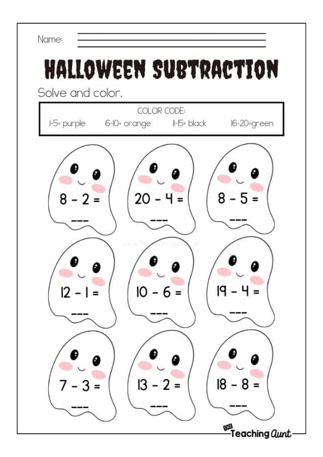Halloween Math Worksheets - The Teaching Aunt