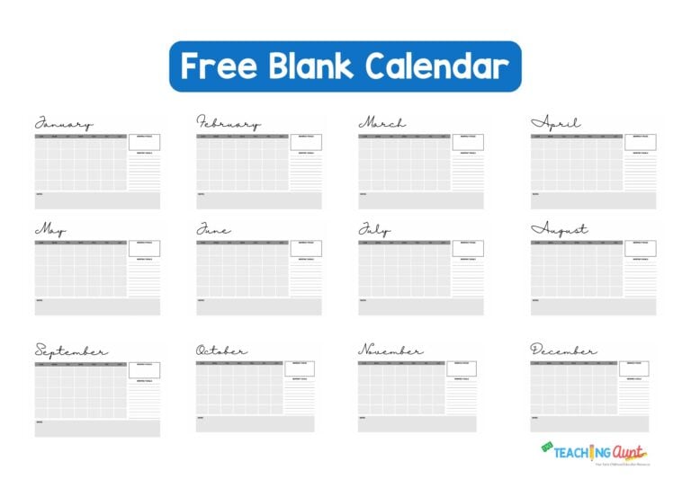 Free Blank Calendar Template - The Teaching Aunt