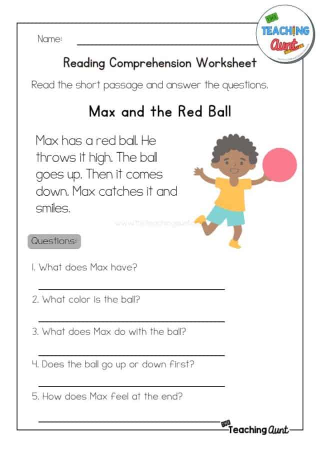 Reading Comprehension Worksheets for Kindergarten - The Teaching Aunt