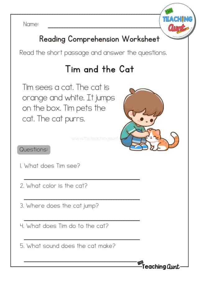 Reading Comprehension Worksheets for Kindergarten - The Teaching Aunt