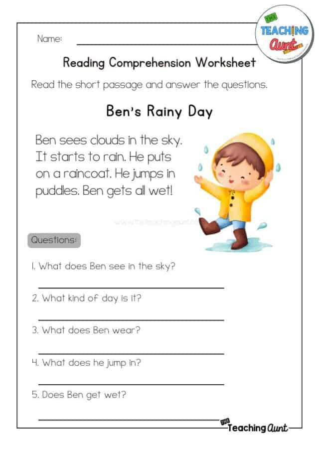 Reading Comprehension Worksheets for Kindergarten - The Teaching Aunt