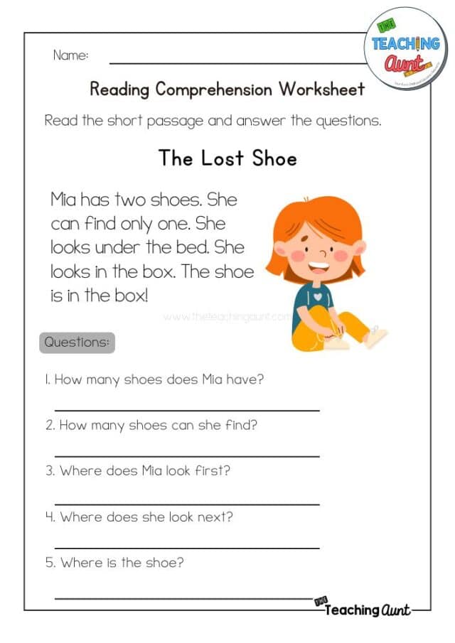 Reading Comprehension Worksheets for Kindergarten - The Teaching Aunt